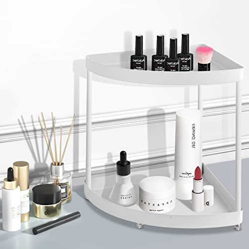 MASALUO 2 Tier Corner Storage Shelf, Bathroom Countertop Organizer Counter Standing Rack Cosmetic Vanity Tray Kitchen Spice Rack, White