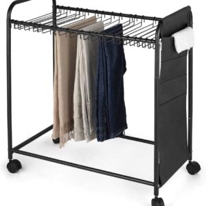 Pants Hanger Rolling Pants Trolley for Closet Pants Trouser Organizer with 20 Hangers and Side Bag for Dress Jeans Skirts Metal, Black