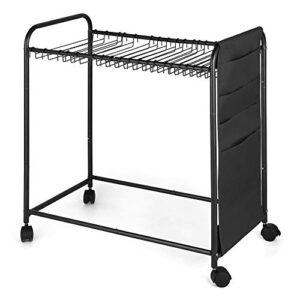 Pants Hanger Rolling Pants Trolley for Closet Pants Trouser Organizer with 20 Hangers and Side Bag for Dress Jeans Skirts Metal, Black