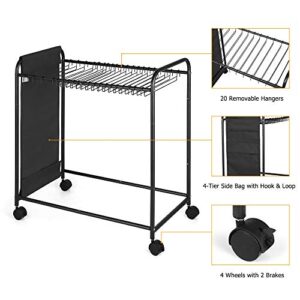 Pants Hanger Rolling Pants Trolley for Closet Pants Trouser Organizer with 20 Hangers and Side Bag for Dress Jeans Skirts Metal, Black