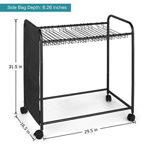 Pants Hanger Rolling Pants Trolley for Closet Pants Trouser Organizer with 20 Hangers and Side Bag for Dress Jeans Skirts Metal, Black