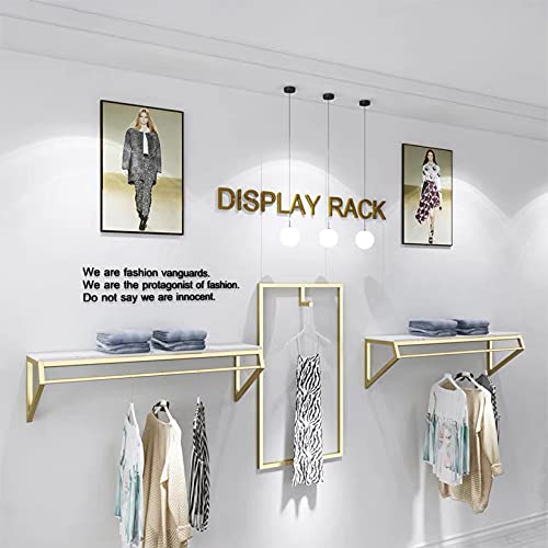 FURVOKIA Modern Simple Men's and Women's Clothing Store Heavy Duty Metal Display Stand,Wall-Mounted Garment Rack with Wood,Clothes Rail,Bathroom Hanging Towel Rack (Gold,39" L)