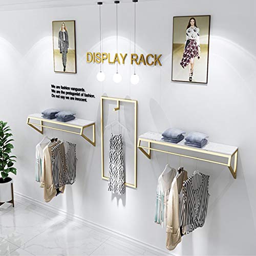 FURVOKIA Modern Simple Men's and Women's Clothing Store Heavy Duty Metal Display Stand,Wall-Mounted Garment Rack with Wood,Clothes Rail,Bathroom Hanging Towel Rack (Gold,39" L)