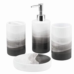 wodlo- 4 piece painted ceramic bathroom accessory set, includes soap dispenser pump, toothbrush holder, tumbler, soap dish sanitary, ideas home gift for ware home decor bath(gray)