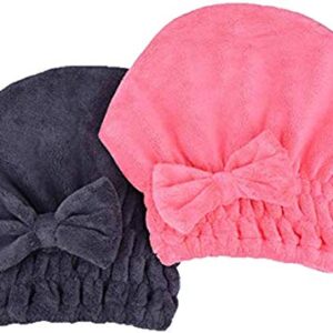 MAYOUTH Microfiber Hair Drying Towels Head wrap with Bow-knot Shower Cap Hair Turban hairWrap Bath Cap For Curly Long & Wet Hair gift for women 2pack