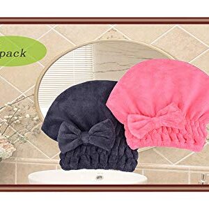 MAYOUTH Microfiber Hair Drying Towels Head wrap with Bow-knot Shower Cap Hair Turban hairWrap Bath Cap For Curly Long & Wet Hair gift for women 2pack