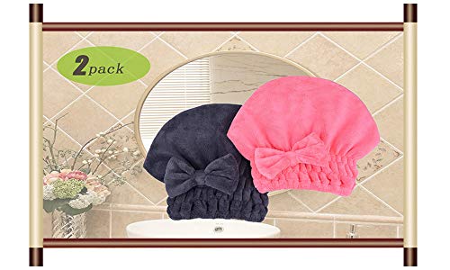 MAYOUTH Microfiber Hair Drying Towels Head wrap with Bow-knot Shower Cap Hair Turban hairWrap Bath Cap For Curly Long & Wet Hair gift for women 2pack