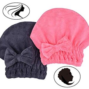 MAYOUTH Microfiber Hair Drying Towels Head wrap with Bow-knot Shower Cap Hair Turban hairWrap Bath Cap For Curly Long & Wet Hair gift for women 2pack