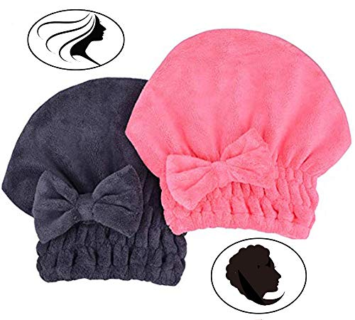 MAYOUTH Microfiber Hair Drying Towels Head wrap with Bow-knot Shower Cap Hair Turban hairWrap Bath Cap For Curly Long & Wet Hair gift for women 2pack