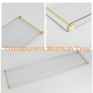 Bathtub Tray Tub Rack - Clear Acrylic Tray Tub Shelf with Gold Rails to Hold Book, Phone, Candle, Wine & Tablet - Waterproof Caddy Bathroom Accessories, Luxury Gifts for Women, Beelee BA0011G