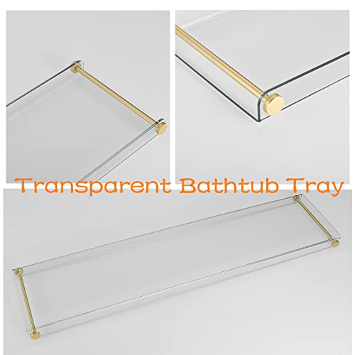 Bathtub Tray Tub Rack - Clear Acrylic Tray Tub Shelf with Gold Rails to Hold Book, Phone, Candle, Wine & Tablet - Waterproof Caddy Bathroom Accessories, Luxury Gifts for Women, Beelee BA0011G