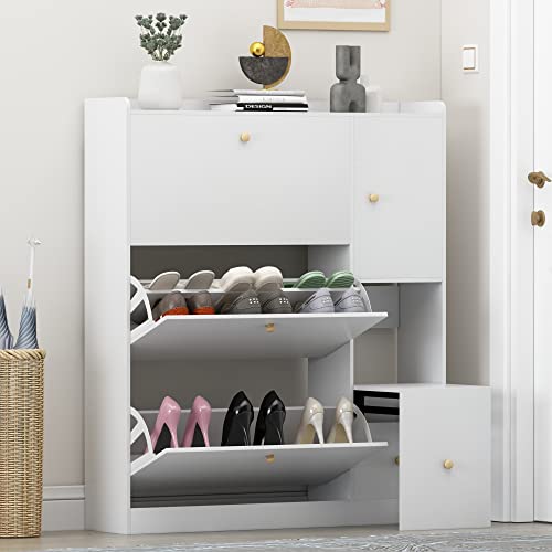 Chnnmbrn Shoe Storage Cabinet with 3 Flip Drawers & 1 Seat,Freestanding Shoe Rack,Shoe Storage Organizer for Entryway, Storage Cabinet for Pumps,Slippers,Boots.