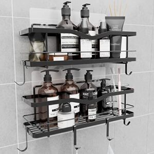 mzf 2-pack shower caddy, no drilling adhesive shower shelf, rustproof stainless steel bathroom shower organizer storage, shower shelf for inside shower & kitchen storage, black