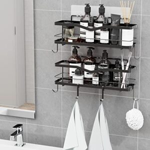 MZF 2-Pack Shower Caddy, No Drilling Adhesive Shower Shelf, Rustproof Stainless Steel Bathroom Shower Organizer Storage, Shower Shelf for Inside Shower & Kitchen Storage, Black