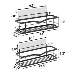 MZF 2-Pack Shower Caddy, No Drilling Adhesive Shower Shelf, Rustproof Stainless Steel Bathroom Shower Organizer Storage, Shower Shelf for Inside Shower & Kitchen Storage, Black