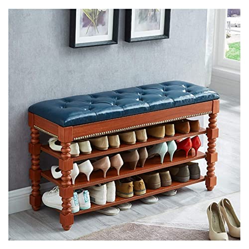 ALDEPO Shoe Cabinet 2/3 Layer Shoe Stool Shoe Bench in Entrance Hallway Shoe Rack Solid Wood Storage Cabinet with PU Seat Cushion Living Room Hotel Bedroom Wardrobe Retro Style Easy to Use