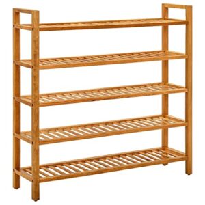 vidaXL Solid Wood Oak Shoe Rack Wooden Garden Home Indoor Clothing Wardrobe Storage Rack Organizer Stand Furniture with 5 Shelves 39.4"