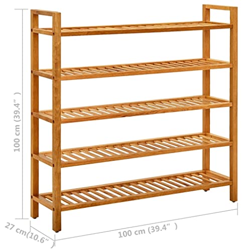 vidaXL Solid Wood Oak Shoe Rack Wooden Garden Home Indoor Clothing Wardrobe Storage Rack Organizer Stand Furniture with 5 Shelves 39.4"