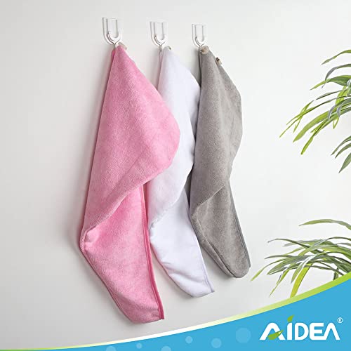 AIDEA Microfiber Hair Towel Wrap for Women, 3 Pack 10 inch X 26 inch, Super Absorbent Quick Dry Hair Turban (Gray+Pink+White)