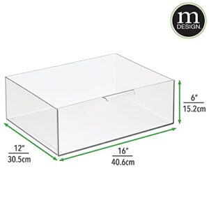 mDesign Plastic Closet Storage Organizer Bin Container with 32 Labels - Organizer for Drawers, Shelves, Bedroom, and Hallway Storage - 16" Long - 2 Pack + 32 Adhesive Labels - Clear