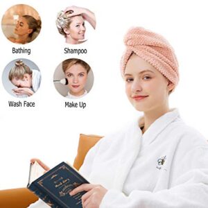 ELLEWIN Hair Towel Wrap 2 Pack, Microfiber Hair Drying Shower Turban with Buttons, Super Absorbent Quick Dry Hair Towels for Curly Long Thick Hair, Rapid Dry Head Towel Wrap for Women Anti Frizz