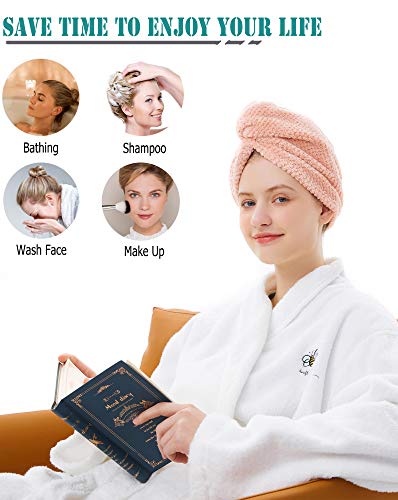 ELLEWIN Hair Towel Wrap 2 Pack, Microfiber Hair Drying Shower Turban with Buttons, Super Absorbent Quick Dry Hair Towels for Curly Long Thick Hair, Rapid Dry Head Towel Wrap for Women Anti Frizz