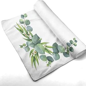 Watercolor Hand Painted Wreath Hand Towel - Green Eucalyptus Leaves Print Bath Bathroom Towel Highly Absorbent Soft Hand Towels