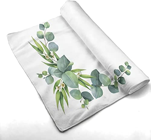 Watercolor Hand Painted Wreath Hand Towel - Green Eucalyptus Leaves Print Bath Bathroom Towel Highly Absorbent Soft Hand Towels