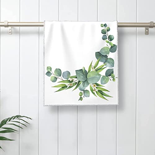 Watercolor Hand Painted Wreath Hand Towel - Green Eucalyptus Leaves Print Bath Bathroom Towel Highly Absorbent Soft Hand Towels