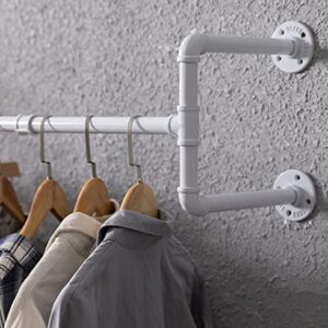 YLFAHXP Industrial Pipe Clothes Rack, Heavy Duty Detachable Wall Mounted Iron Garment Bar, Multi-purpose Clothing Rack Hanging Rod Organizer for Closet Storage (White)