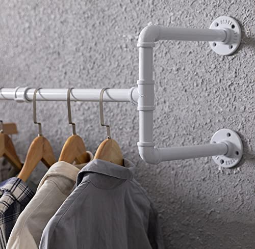 YLFAHXP Industrial Pipe Clothes Rack, Heavy Duty Detachable Wall Mounted Iron Garment Bar, Multi-purpose Clothing Rack Hanging Rod Organizer for Closet Storage (White)