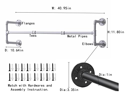 YLFAHXP Industrial Pipe Clothes Rack, Heavy Duty Detachable Wall Mounted Iron Garment Bar, Multi-purpose Clothing Rack Hanging Rod Organizer for Closet Storage (White)