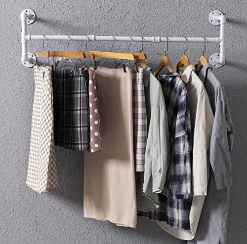 YLFAHXP Industrial Pipe Clothes Rack, Heavy Duty Detachable Wall Mounted Iron Garment Bar, Multi-purpose Clothing Rack Hanging Rod Organizer for Closet Storage (White)