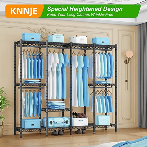 KnnJe S60 Freestanding Clothing Garment Rack Heavy Duty Clothes Rack for Hanging Clothes, Can be Assembled into L Shape Wardrobe Closet Organizer, 76" L x 15.8" W x 75.6" H, 1000lbs Max Load, Black