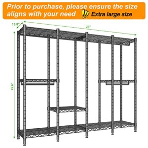 KnnJe S60 Freestanding Clothing Garment Rack Heavy Duty Clothes Rack for Hanging Clothes, Can be Assembled into L Shape Wardrobe Closet Organizer, 76" L x 15.8" W x 75.6" H, 1000lbs Max Load, Black