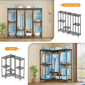 KnnJe S60 Freestanding Clothing Garment Rack Heavy Duty Clothes Rack for Hanging Clothes, Can be Assembled into L Shape Wardrobe Closet Organizer, 76" L x 15.8" W x 75.6" H, 1000lbs Max Load, Black