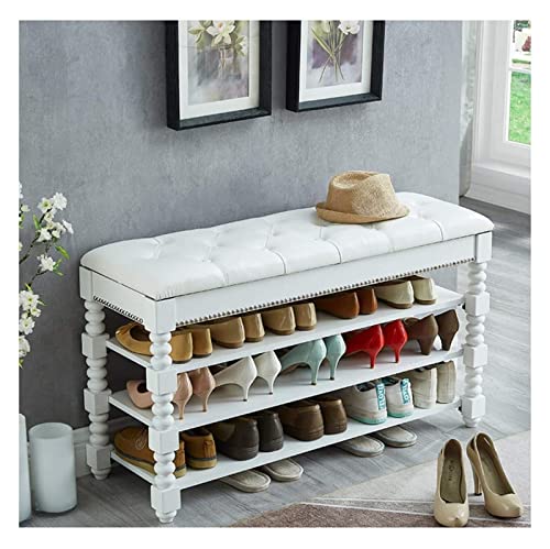 ALDEPO Shoe Cabinet 2/3 Layers Shoe Stool Shoe Bench in The Entrance Hallway Shoe Rack Solid Wood Storage Cabinet with PU seat Cushion Living Room Bedroom Hotel Wardrobe Retro Style ea