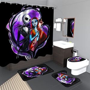 4 pcs shower curtain set with non-slip rugs,toilet lid cover and bath mat,christmas shower curtain with 12 hooks