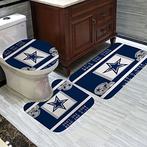 Namdeva 4PCS/Set Inspirational Quotes Shower Curtain, White Navy Blue Striped Texas Star Grey Helmet American Football Player Athlete Modern Cool Sports Bathroom Decor, Non-Slip Bath Rugs, Never Quit