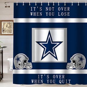 Namdeva 4PCS/Set Inspirational Quotes Shower Curtain, White Navy Blue Striped Texas Star Grey Helmet American Football Player Athlete Modern Cool Sports Bathroom Decor, Non-Slip Bath Rugs, Never Quit