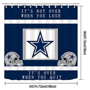 Namdeva 4PCS/Set Inspirational Quotes Shower Curtain, White Navy Blue Striped Texas Star Grey Helmet American Football Player Athlete Modern Cool Sports Bathroom Decor, Non-Slip Bath Rugs, Never Quit