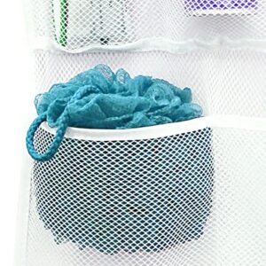 S&T INC. Shower Organizer with Quick Drying Mesh, Bathroom Caddy Organizer with 7 Pockets to Hold Toiletries, Shampoos, Soaps, and Loofahs, 14 Inch by 30 Inch, White, 1 Pack