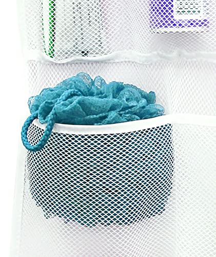 S&T INC. Shower Organizer with Quick Drying Mesh, Bathroom Caddy Organizer with 7 Pockets to Hold Toiletries, Shampoos, Soaps, and Loofahs, 14 Inch by 30 Inch, White, 1 Pack