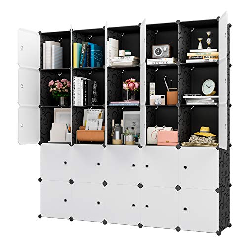 KOUSI Portable Wardrobe Closets 14"x18" Depth Cube Storage, Bedroom Armoire, Storage Organizer with Doors, 25 Doors, Black