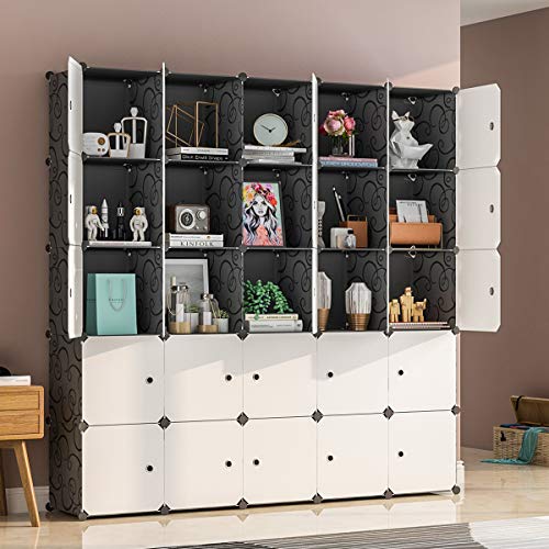 KOUSI Portable Wardrobe Closets 14"x18" Depth Cube Storage, Bedroom Armoire, Storage Organizer with Doors, 25 Doors, Black