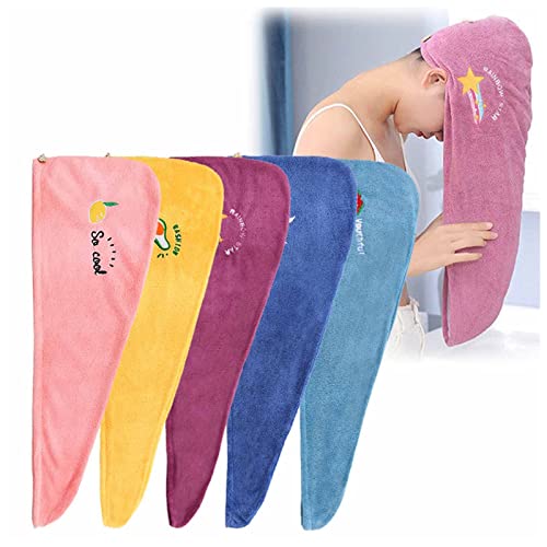 Rapid Drying Towel for Women, Coral Fleece Women Hair Towel Set, Soft Dry Hair Towel with Embroidery, Super Absorbent Hair Wrap Turban Microfiber Hair Towel Wrap for Children and Women (Yellow)