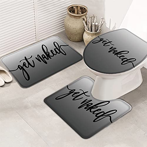 Bathroom Rugs Mat Sets 3 Piece, Retro Get-Naked Ombre Abstract Grey Bath Shower Rugs with U-Shaped Contour Toilet Mat Non Slip Absorbent Bathtub Runner Rugs Floor Mats