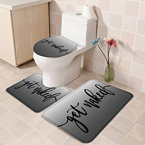 Bathroom Rugs Mat Sets 3 Piece, Retro Get-Naked Ombre Abstract Grey Bath Shower Rugs with U-Shaped Contour Toilet Mat Non Slip Absorbent Bathtub Runner Rugs Floor Mats