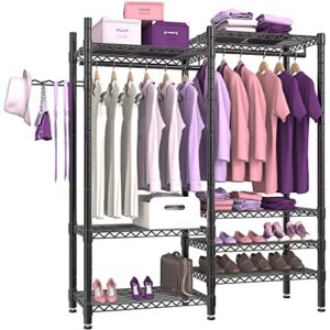 goodpie h7 garment rack heavy duty clothes racks, hanging clothing rack, freestanding closet wardrobe, 7 adjustable wire rack, 2 clothe rod, 1 side hook, multiple combination methods, black