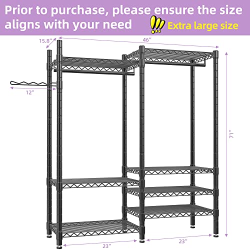 GOODPIE H7 Garment Rack Heavy Duty Clothes Racks, Hanging Clothing Rack, Freestanding Closet Wardrobe, 7 Adjustable Wire Rack, 2 Clothe Rod, 1 Side Hook, Multiple Combination Methods, Black